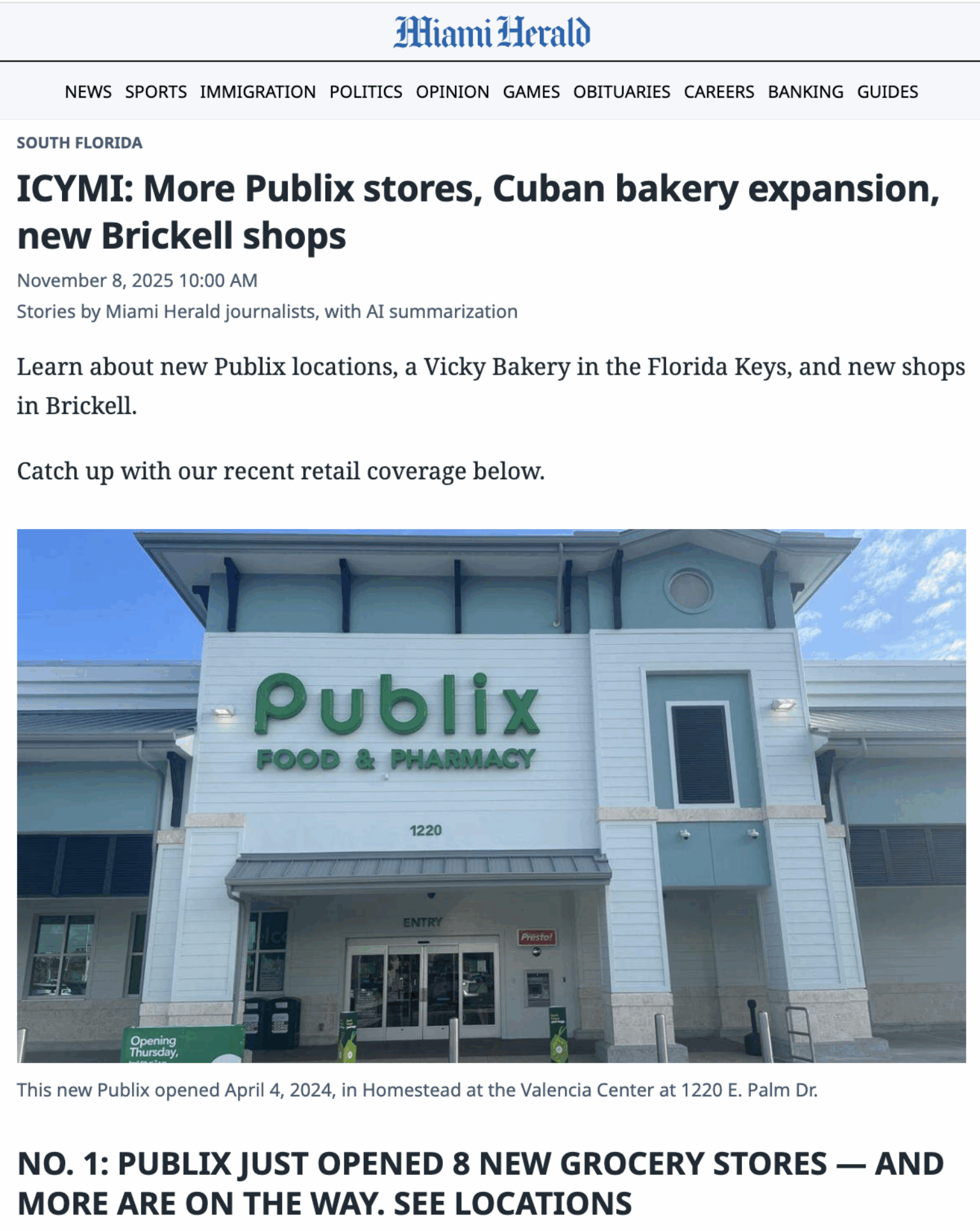 Miami Herald - ICYMI: More Publix stores, Cuban bakery expansion, new ...